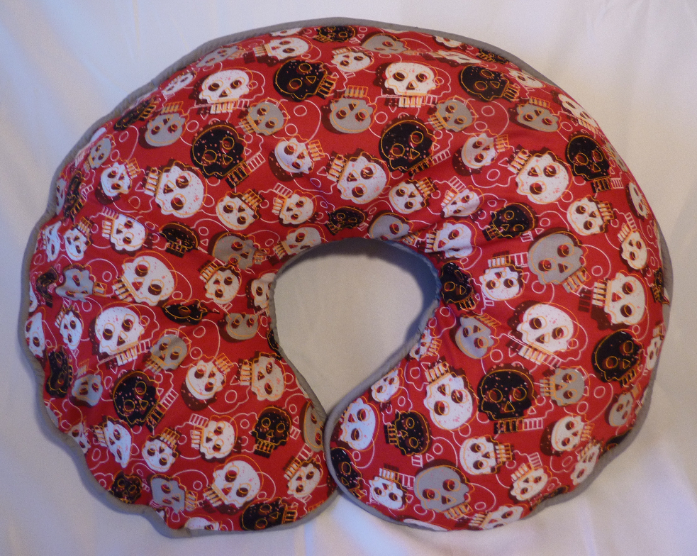 Red Boppy Pillow Cover With Black And Grey Skulls Nursing Pillow Cover ...